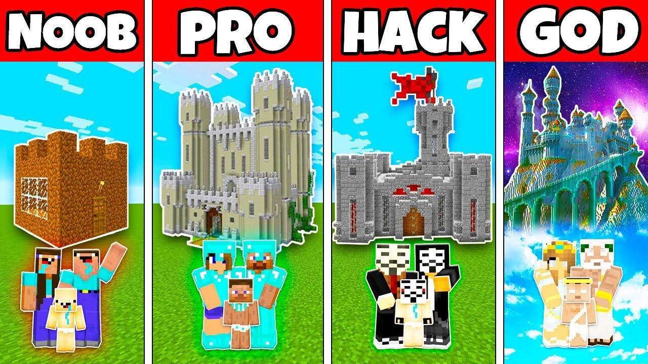 Minecraft: FAMILY CASTLE HOUSE BUILD CHALLENGE - NOOB vs PRO vs HACKER ...