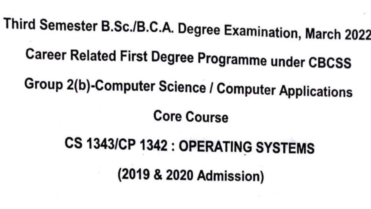 OS |OPERATING SYSTEM previous Question paper| 3rd semester| KERALA ...