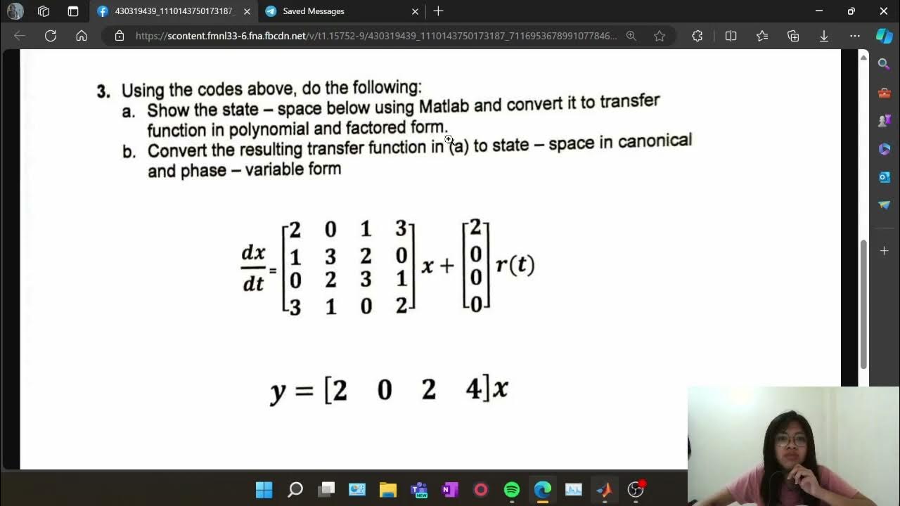 Matlab Laboratory Exercise No 3 State Space Representation Youtube