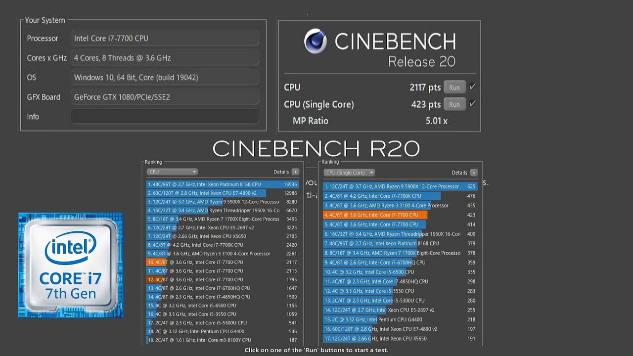 CINEBENCH R20 i7-7700 - YouTube