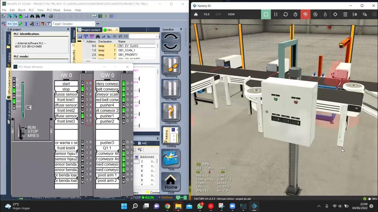 Factory IO WINSPS-S7 SORTIR MASSA & WARNA (NO PLC) - YouTube