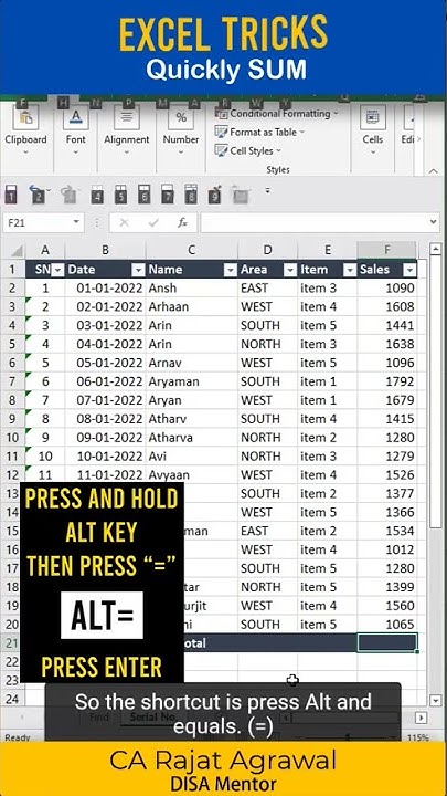 #excel 12 - Quickly SUM in excel using ALT+= - YouTube