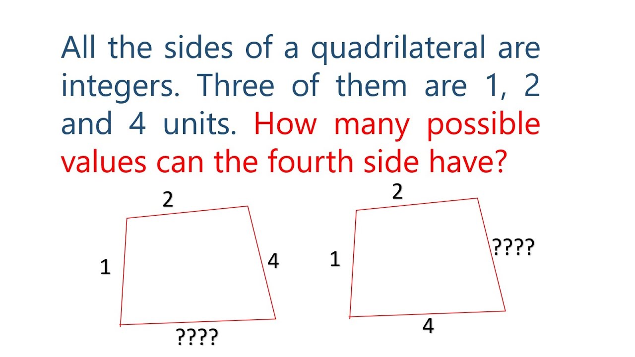 Three sides of a quadrilateral are 1, 2 and 4. How many integer values ...