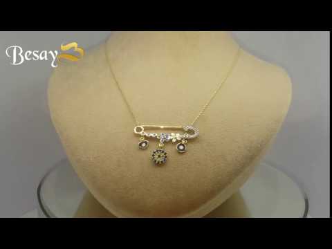 Mineli Çengelli İğne Kolye