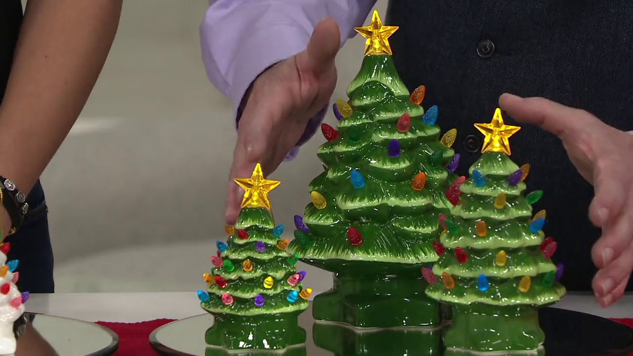 Mr. Christmas Set of 3 Lit Graduated Ceramic Nostalgic Trees on QVC ...