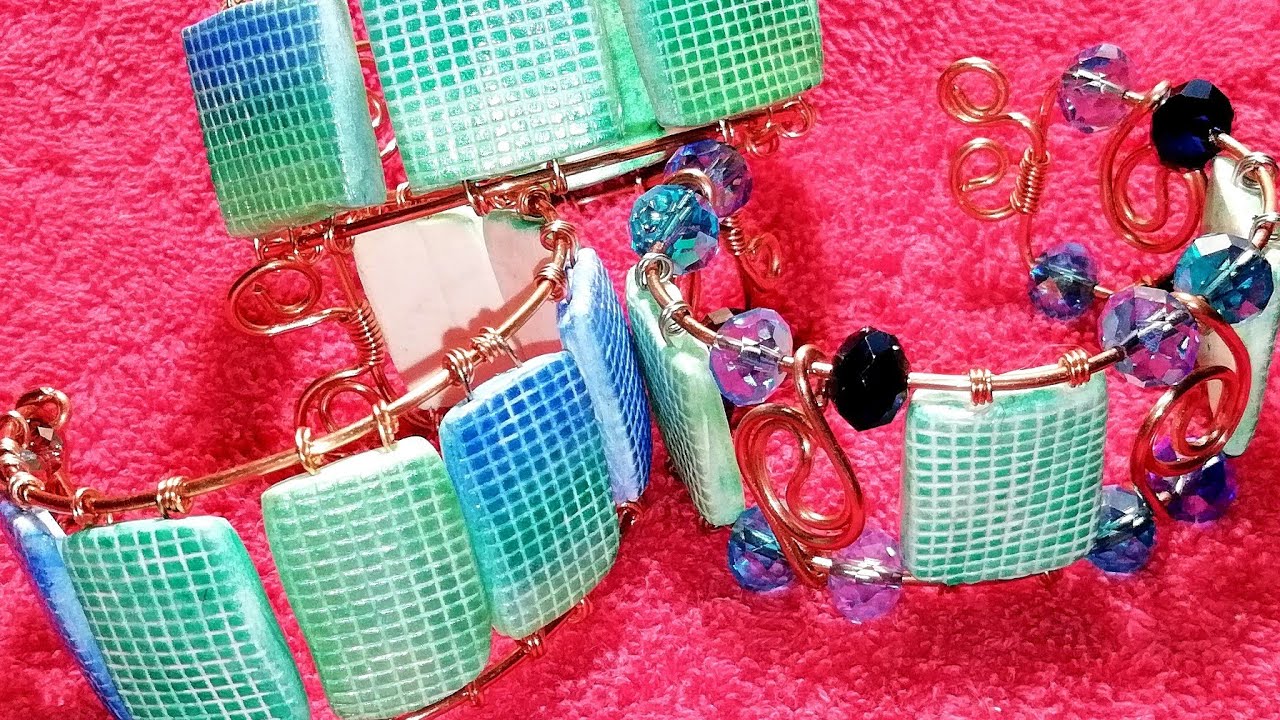 Pool tile bracelets! Polymer clay and wire - YouTube
