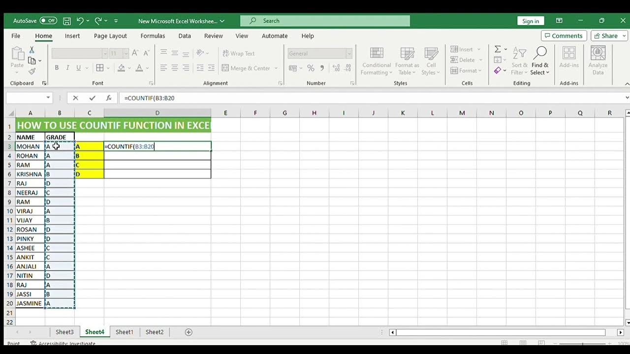 HOW TO USE COUNTIF FUNCTION IN MS EXCEL ? #beginners #students #exceltutorial #basic #tutorials ...