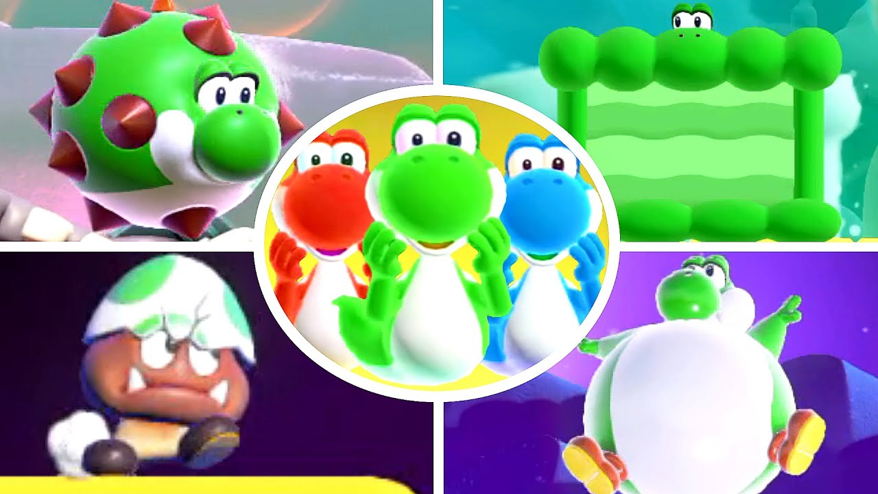 Super Mario Bros Wonder - All Yoshi Power-Ups & Transformations - YouTube