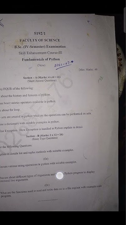 Degree 2nd year, Fundamentals of Python question paper, July 2022, Semister 4 ️ - YouTube