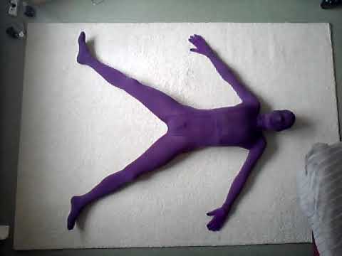 doing yoga in my purple Zentai suit
