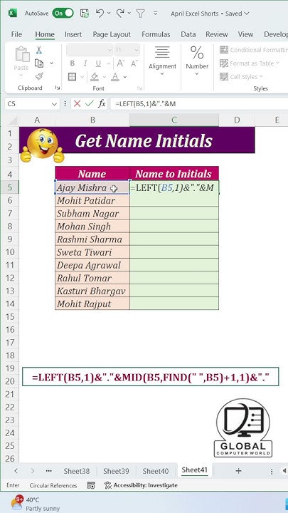 Extract Initials from Full Name in Excel. #excel #exceltips #exceltricks #exceltutorial # ...