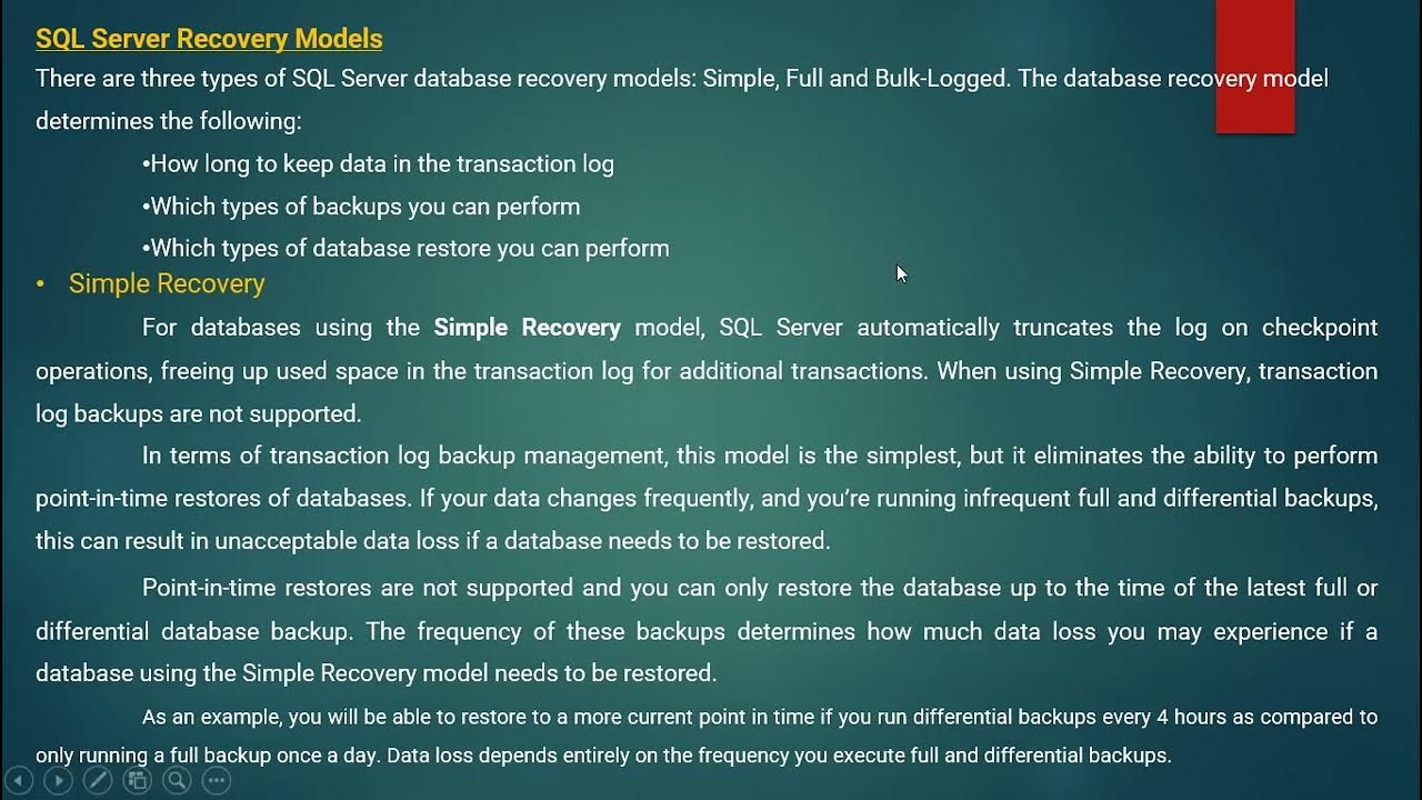 Recovery Models and Restore Database in SQL Server - DBA - YouTube
