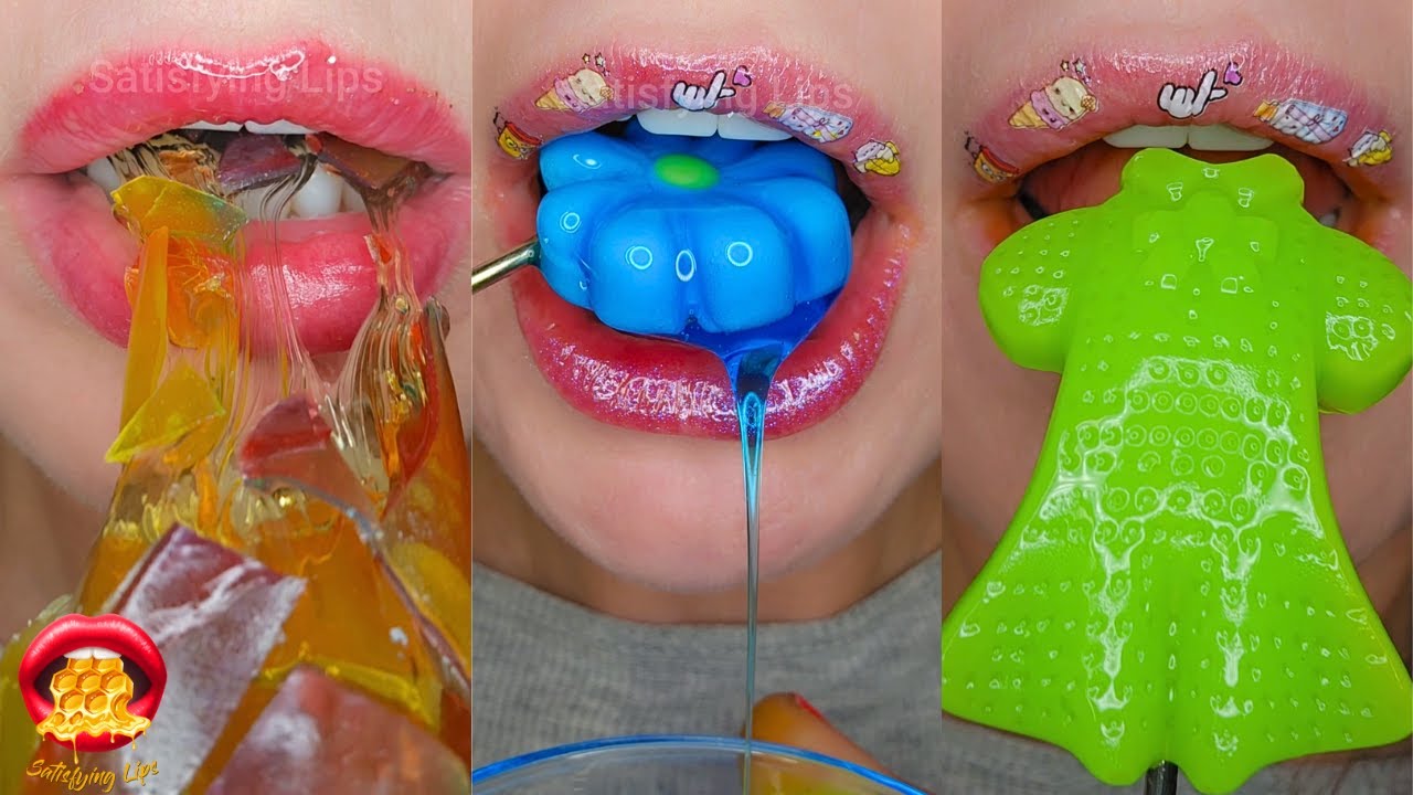 Emoji Food Challenge Satisfying ASMR Eating WAX HONEY CANDY FONDANT ...