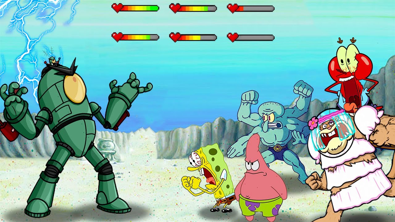 Plankton Mr Krabs Versus Spongebob Patrick Star Sandy Cheeks Squidward And Larry The