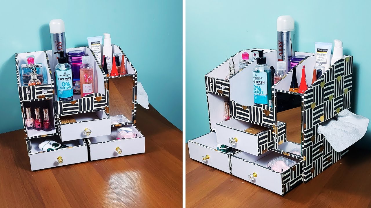 DIY | Beautiful Cosmetics Organizer Using Cardboard - YouTube