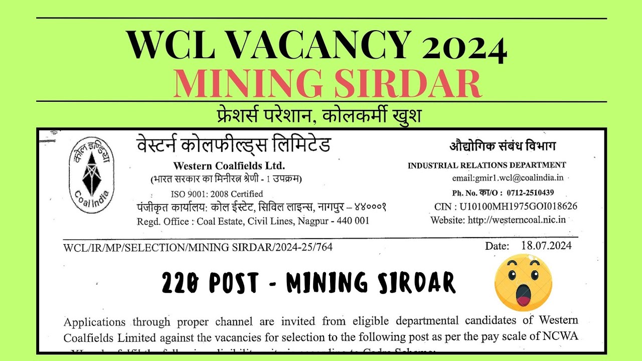 WCL Job Notification 2024 - Mining Sirdar Recruitment - YouTube