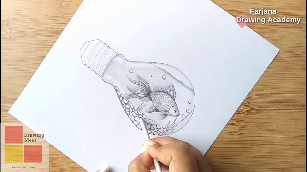 How to Draw Fish inside Bulb, What to Draw for Beginners | Ideas for ...