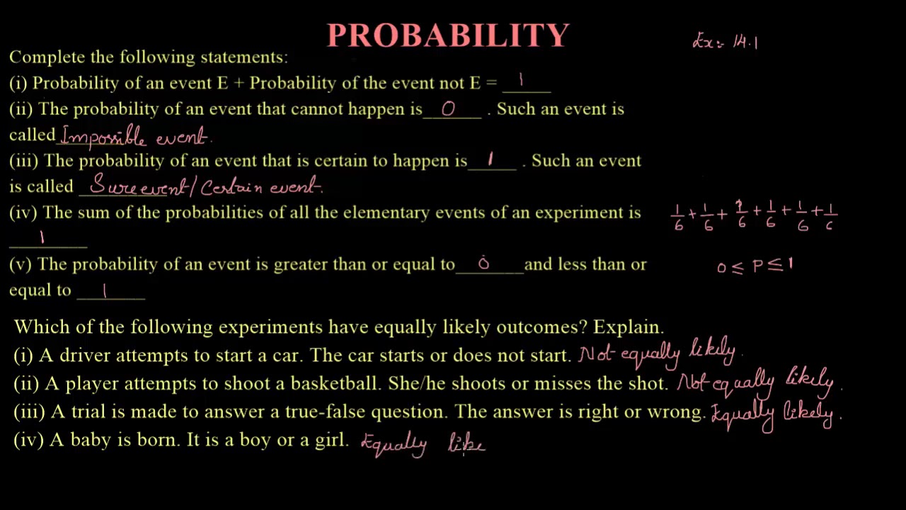 Probability Basic questions | Chapter 15 Probability NCERT math Class ...