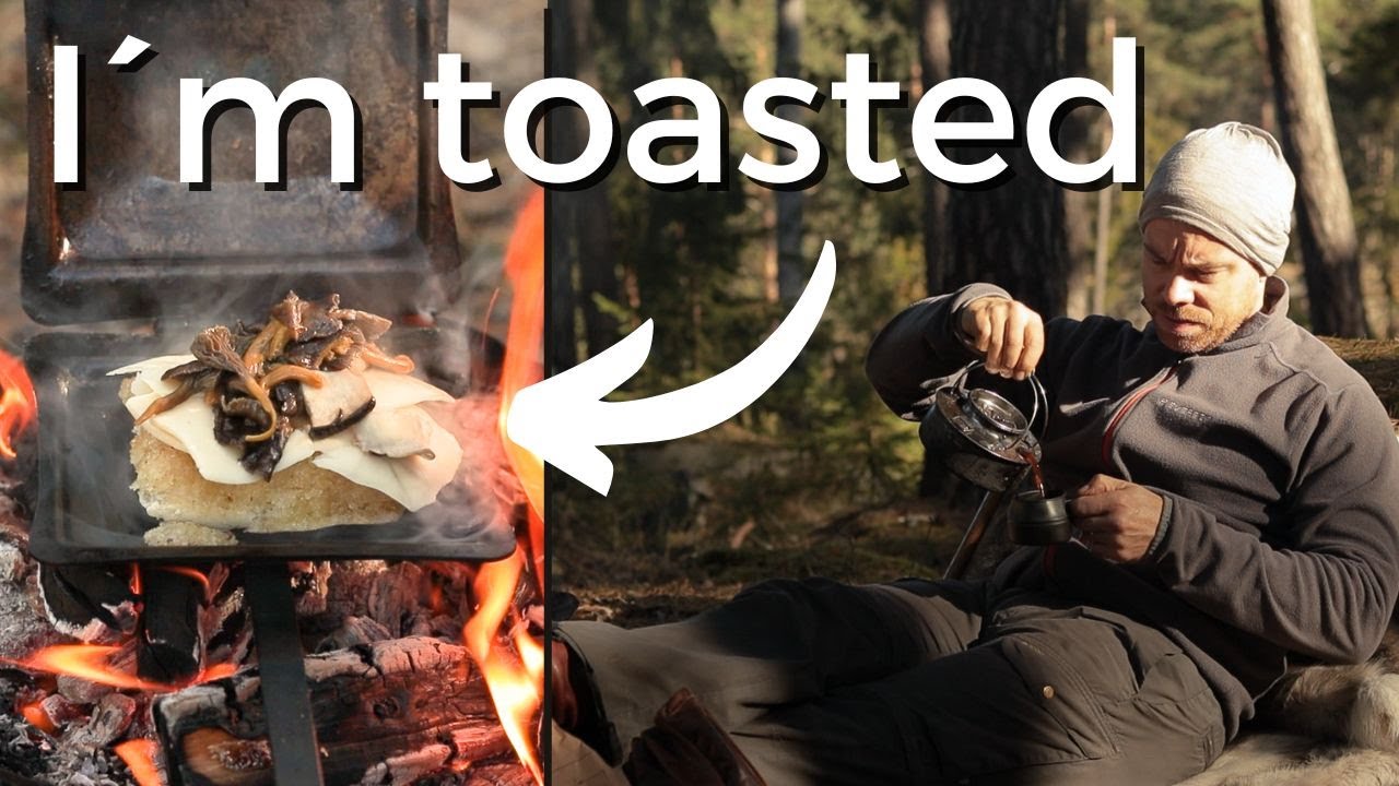 Mushroom toast the easy way - Sandwich iron toast over campfire - YouTube