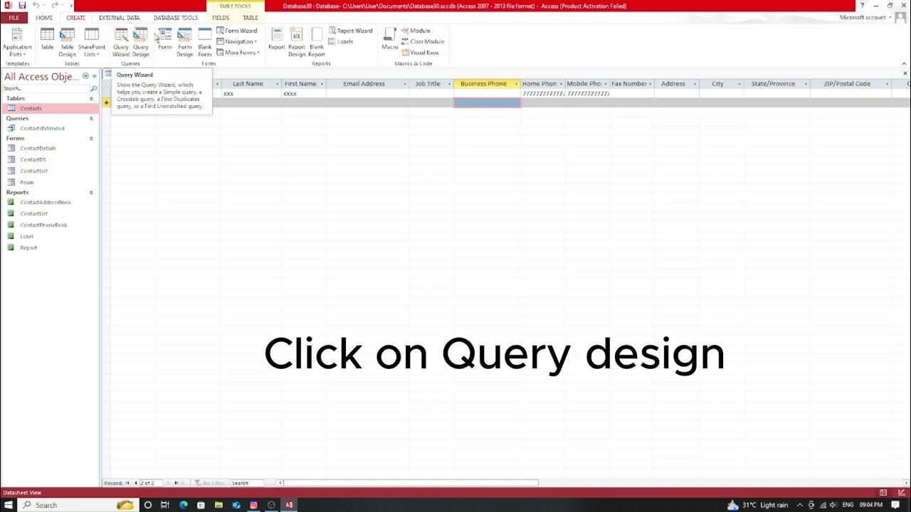 MS access 2013 || Contacts , Form, Report, Query || @PritomTechOfficial ...