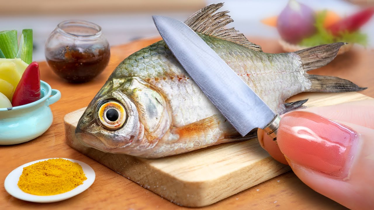 Amazing Cooking Delicious Thai Style Grilled Fish in Miniature Kitchen ...