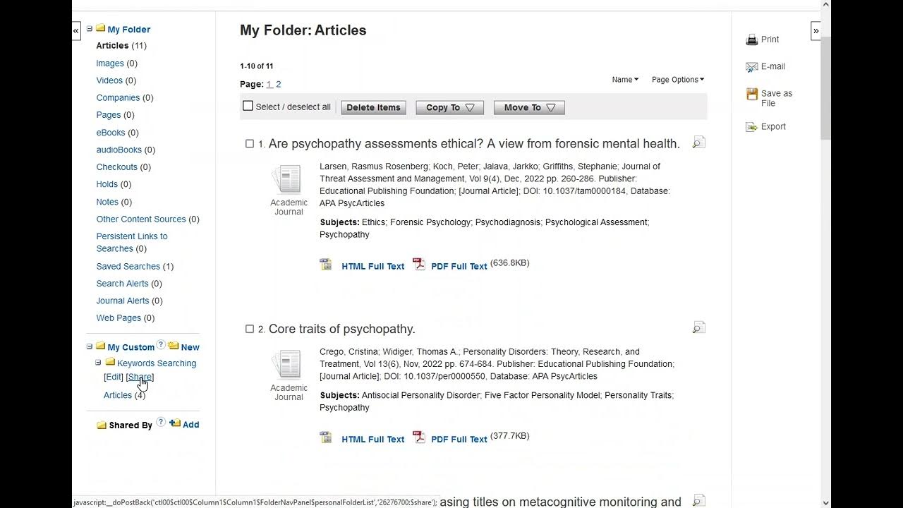 EBSCOhost: How to share a Custom Folder - YouTube