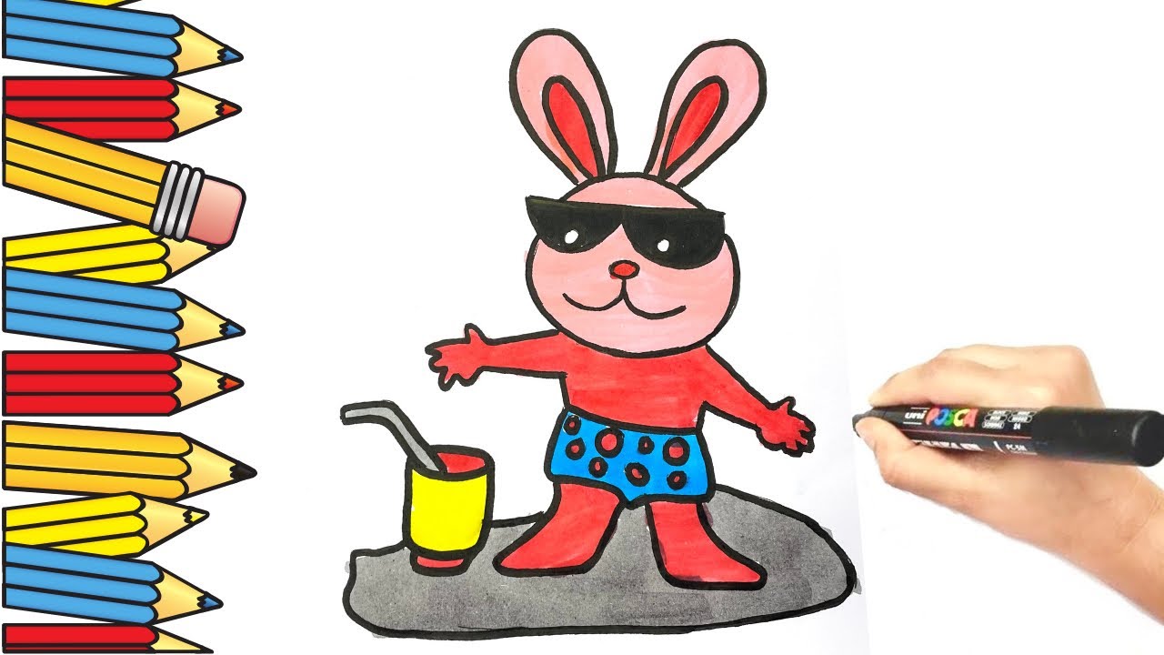 The Cutest Funny Bunny Drawing,Colouring for Kids & Toddlers | Easy ...