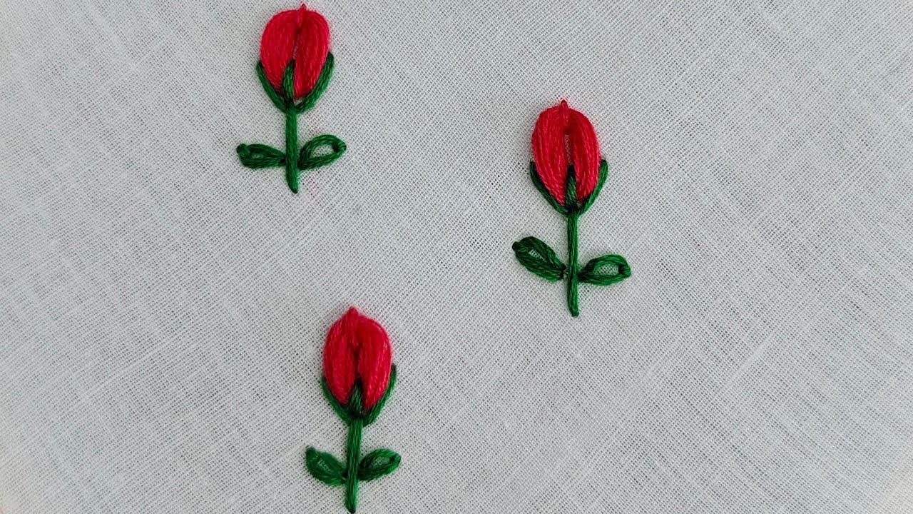 Rose bud embroidery design for beginners||Easy embroidery design - YouTube