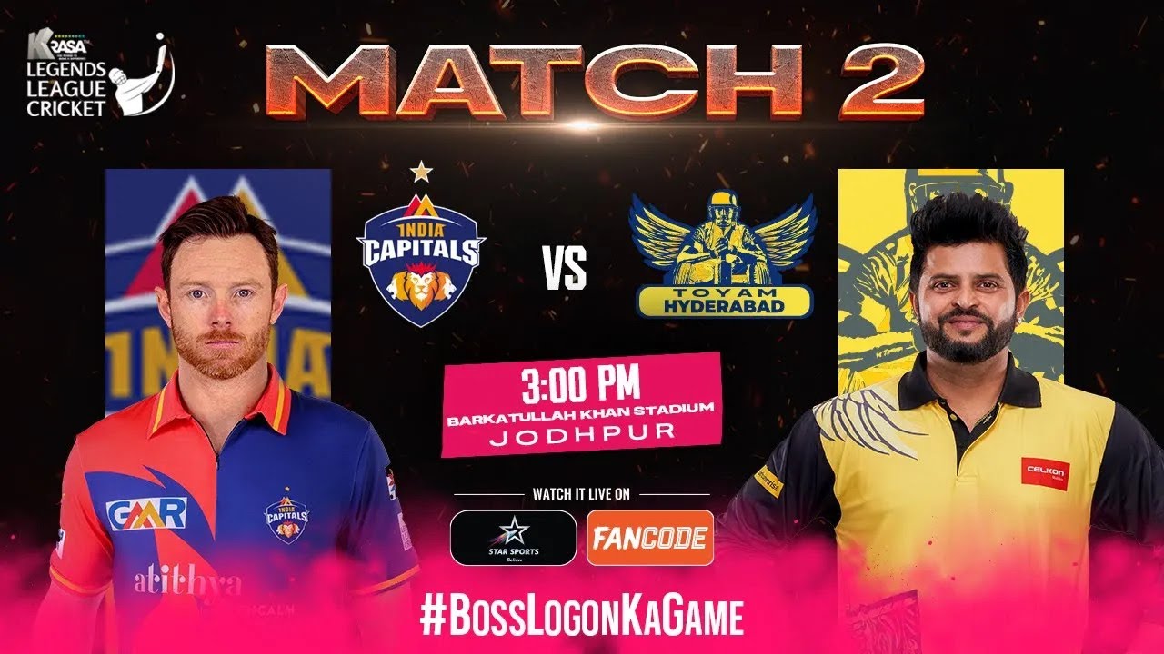 Live : India Capitals vs Toyam Hyderabad || Legends League Cricket 2024 ...