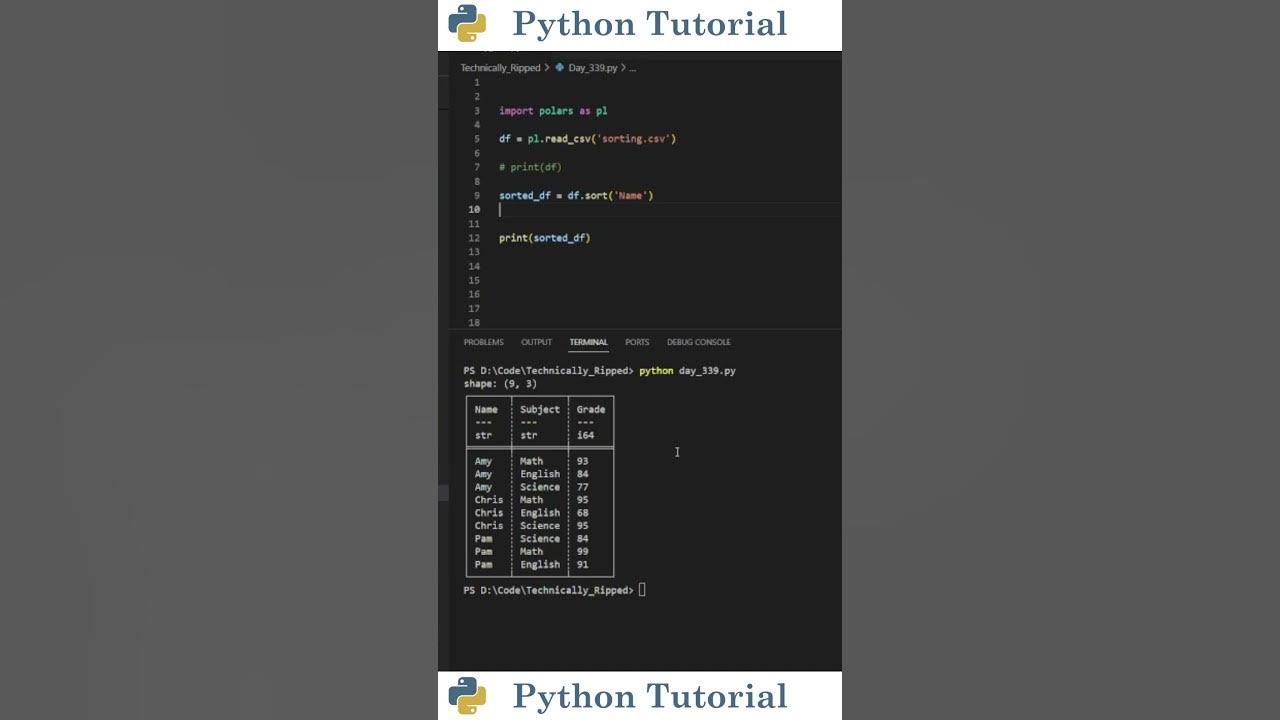 Sorting Polars Dataframes Python Tutorial Youtube