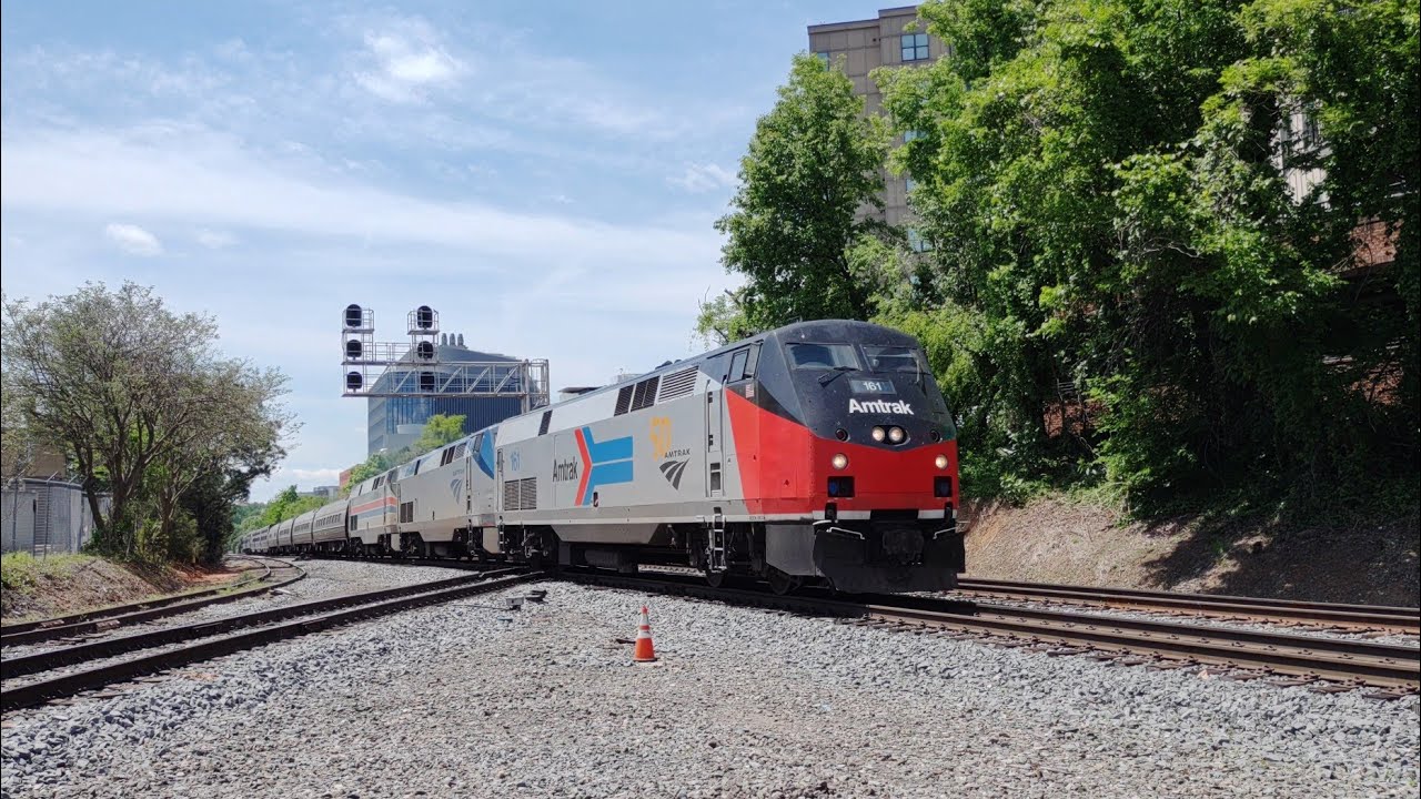 Amtrak 20 with 161 & 130 and two private cars on the rear in ...