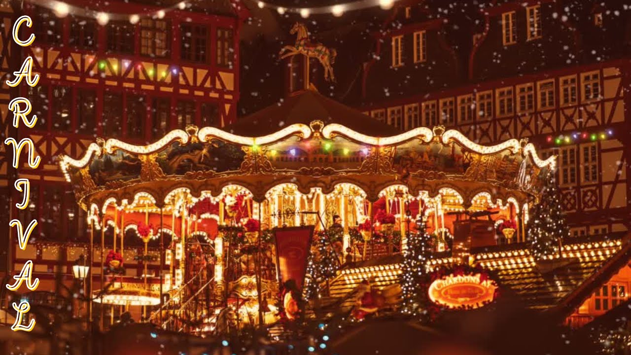 CHRISTMAS CARNIVAL AMBIENCE 🎄🎡🎠 With Icy Sleet and Snow, Festive Music ...
