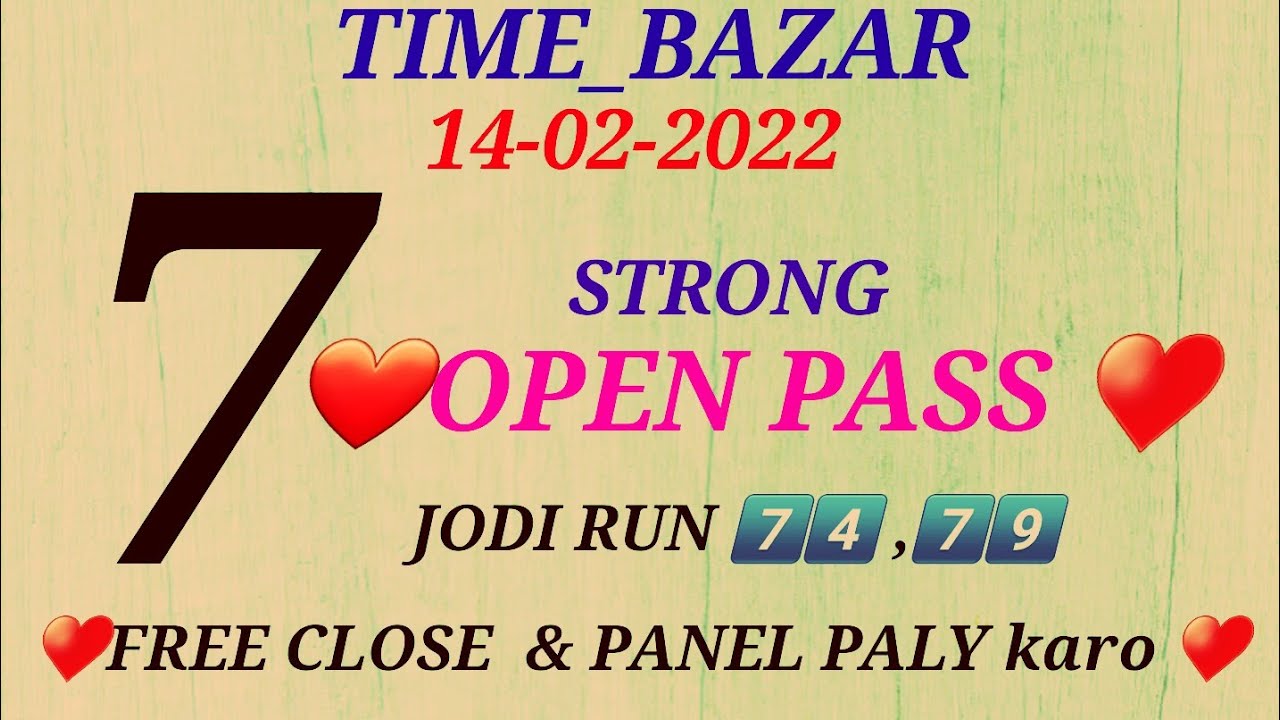 [ 7 ] STRONG OPEN PASS. #TIME_BAZAR.| Matka dp boos result. ALL market ...