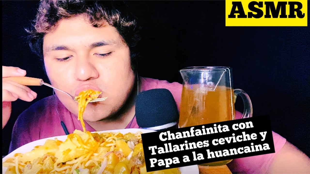 ASMR | comiendo CHANFAINITA CON TALLARINES CON CEVICHE Y PAPA A LA HUANCAINA (asmr food) - YouTube