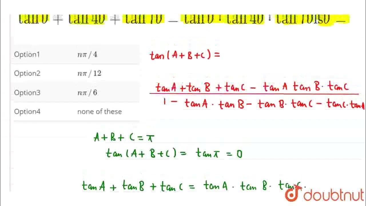 General solution of the equation tan theta + tan 4 theta + tan 7 theta ...