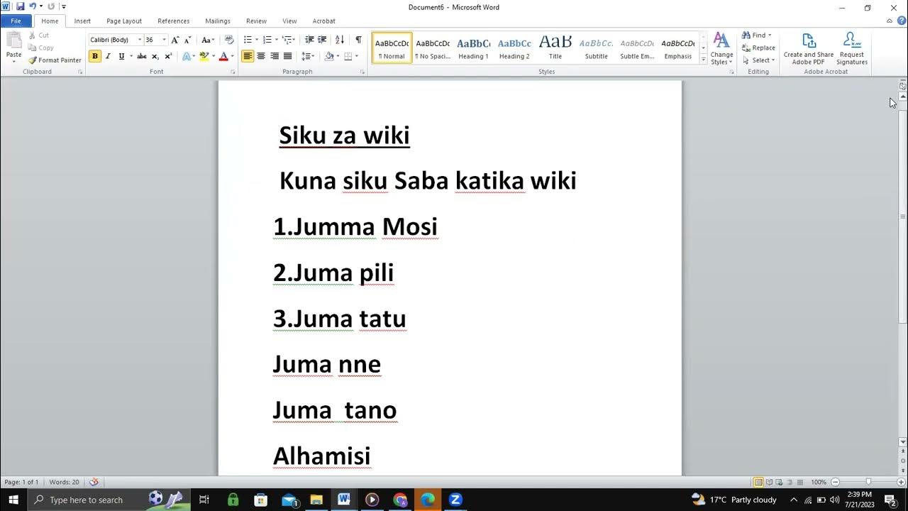 Cashirkii afarat ee barashada Swahiliga, Lesson four Siku za wiki - YouTube