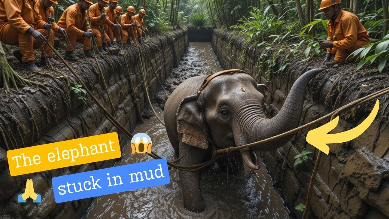 Wildlife Rescue Mission Elephant Trapped in Deep Mud Pit Saved! - YouTube