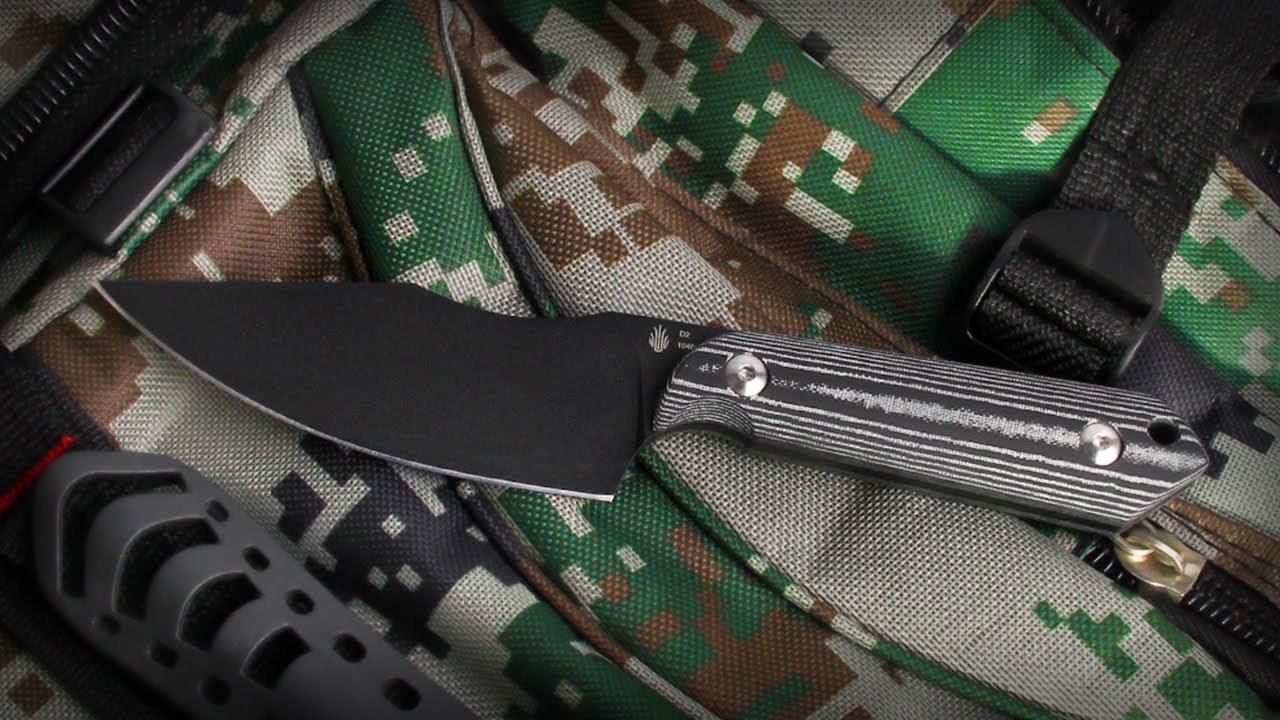 Kizer/Maverick Customs Harpoon Fixed-Blade Knife D2 Blade with Black ...