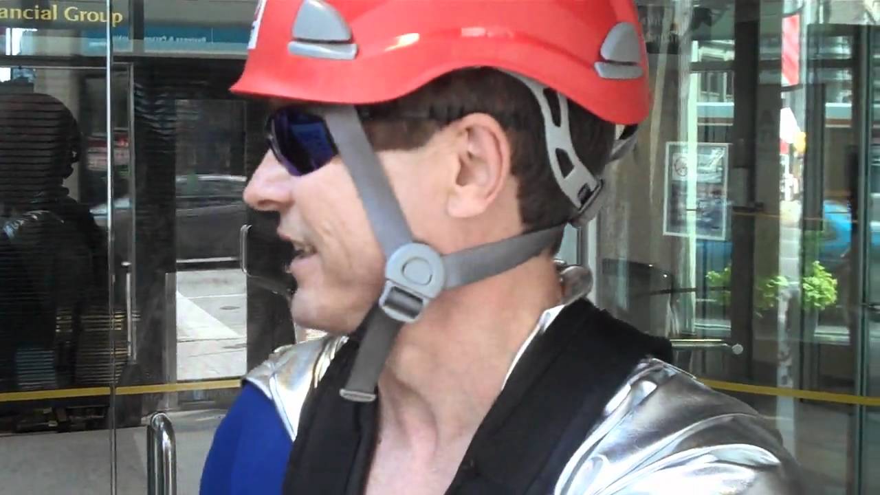 Clayman rappelling down the RBC building in Winnipeg for the Easter ...