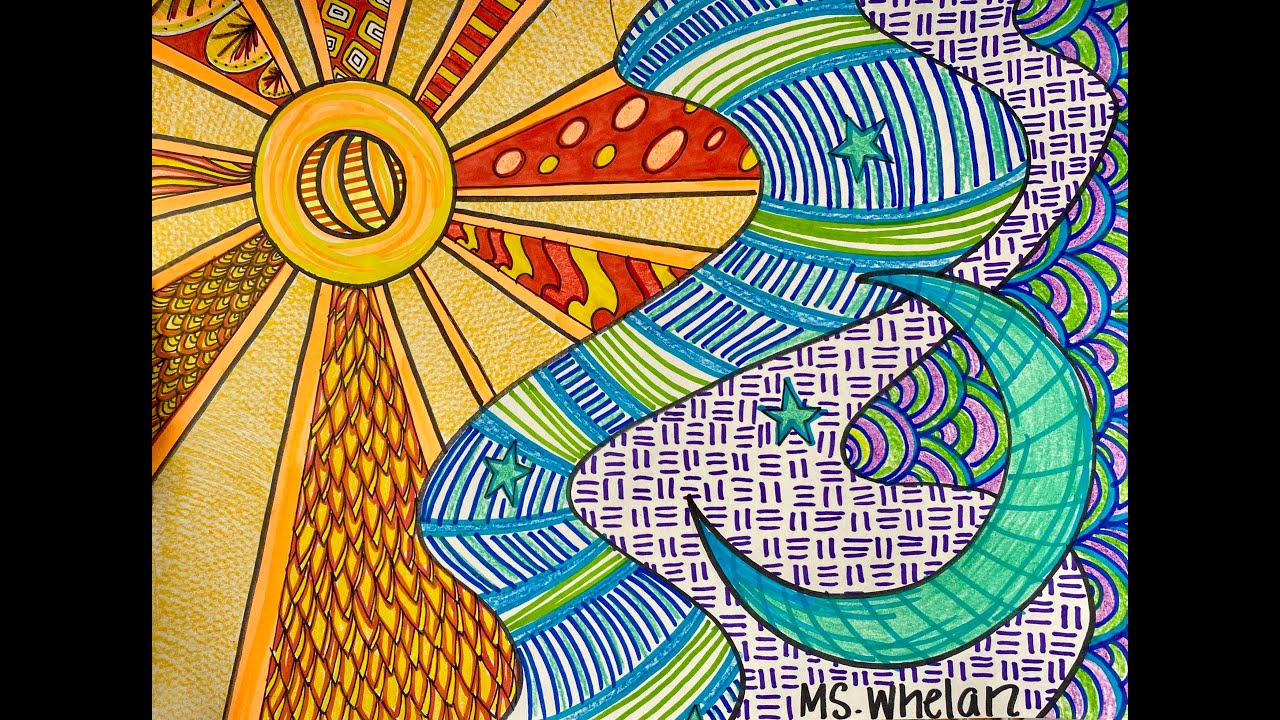 3–5 Warm/Cool Sun Moon Zentangle Art Lesson - YouTube