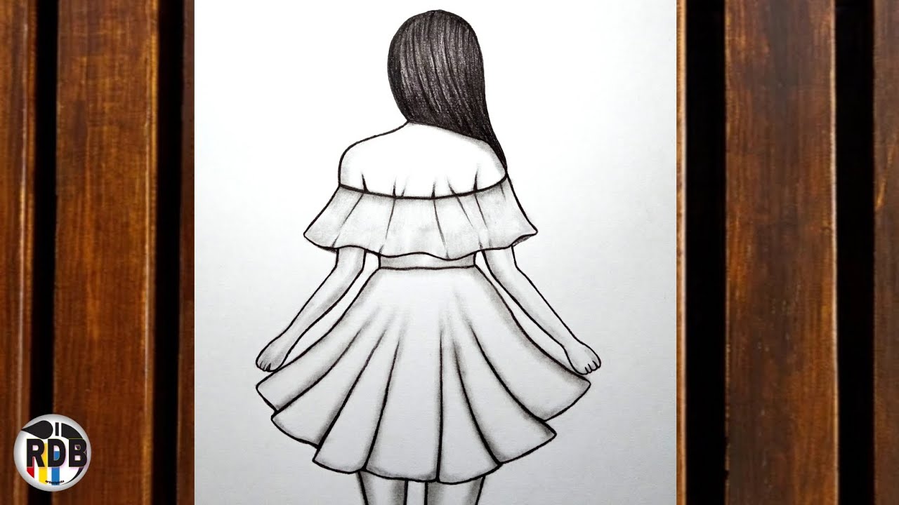 Easy Drawing of a Beautiful Girl in a Dress - Pencil Drawings Drawing ...