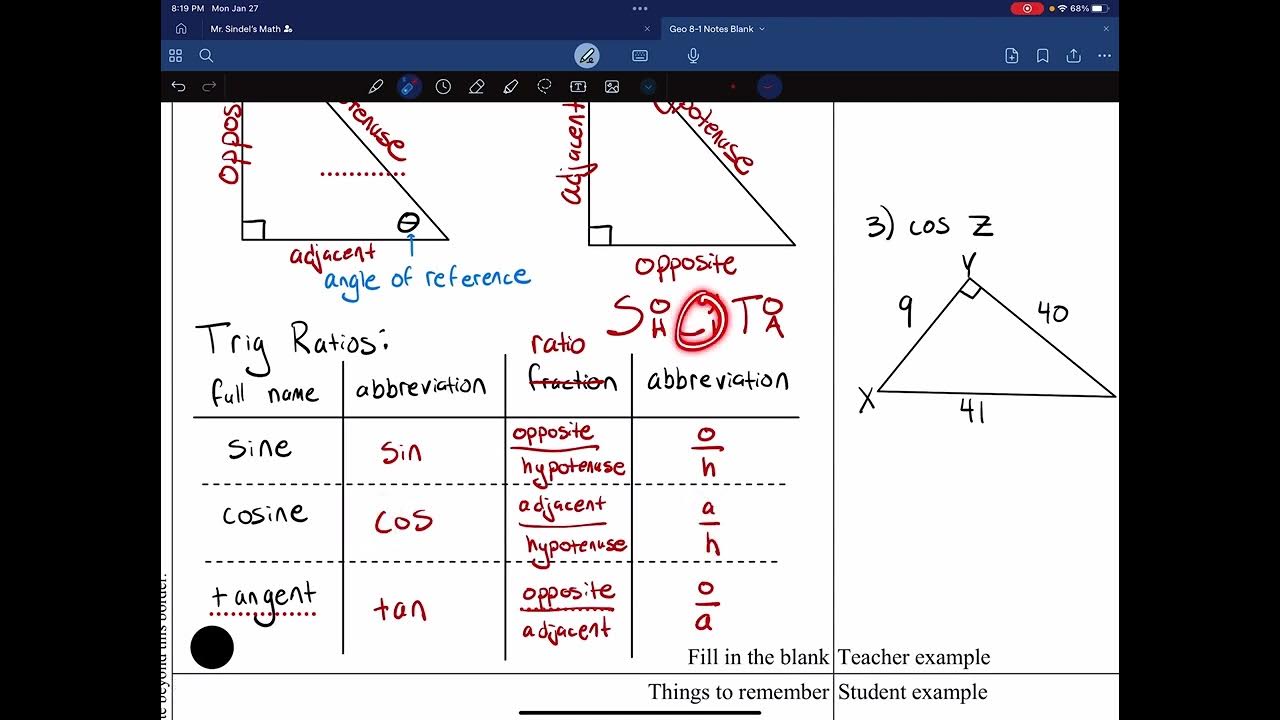 Geometry Notes 8-1 Finding Trigonometric Ratios - YouTube