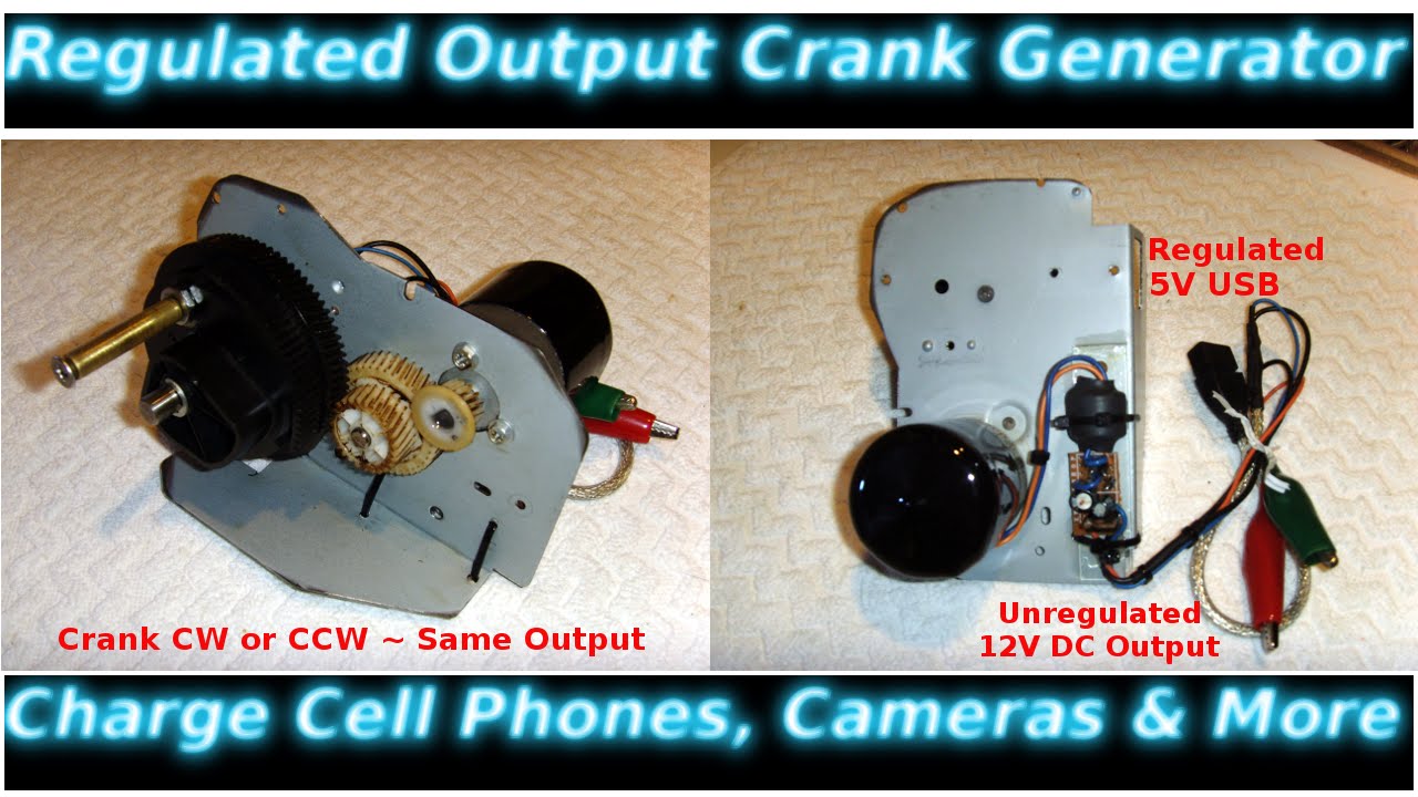 Homemade Regulated Output Crank Generator(5V USB & 13.5VDC) - YouTube
