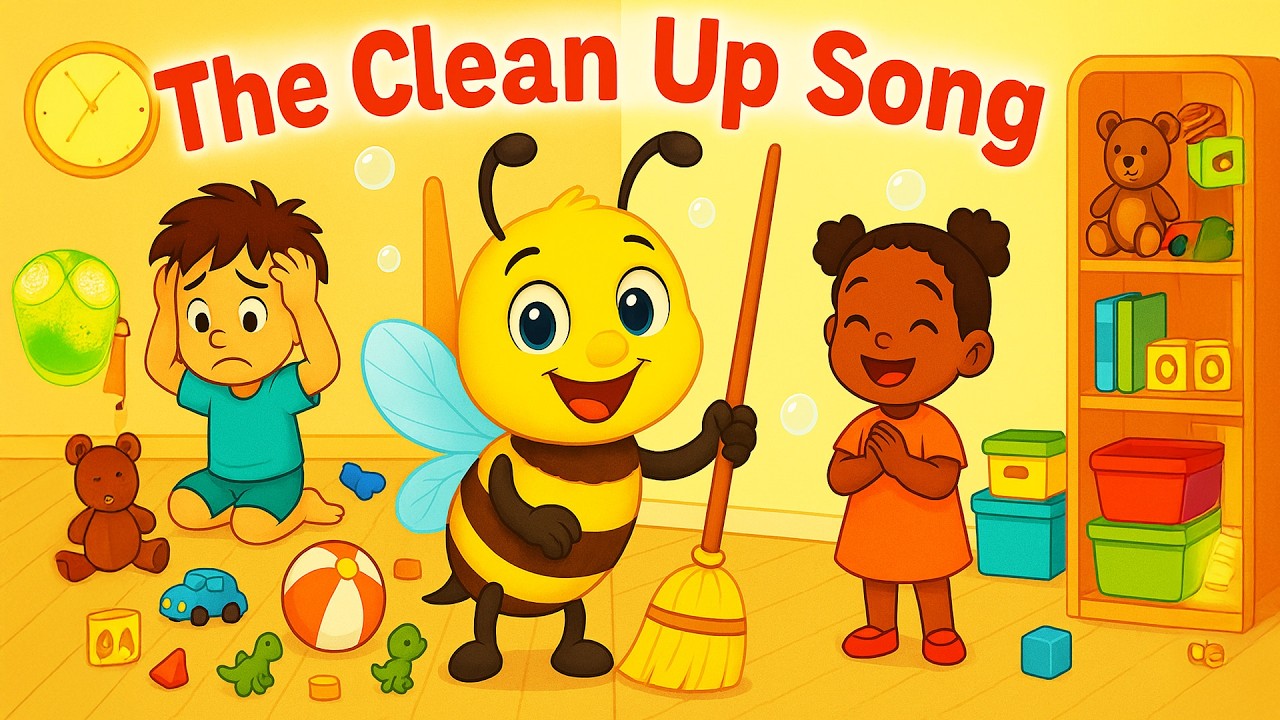 The Clean Up Song 🧸 | Tidy Up Time for Kids | Happy Bee Kids - YouTube