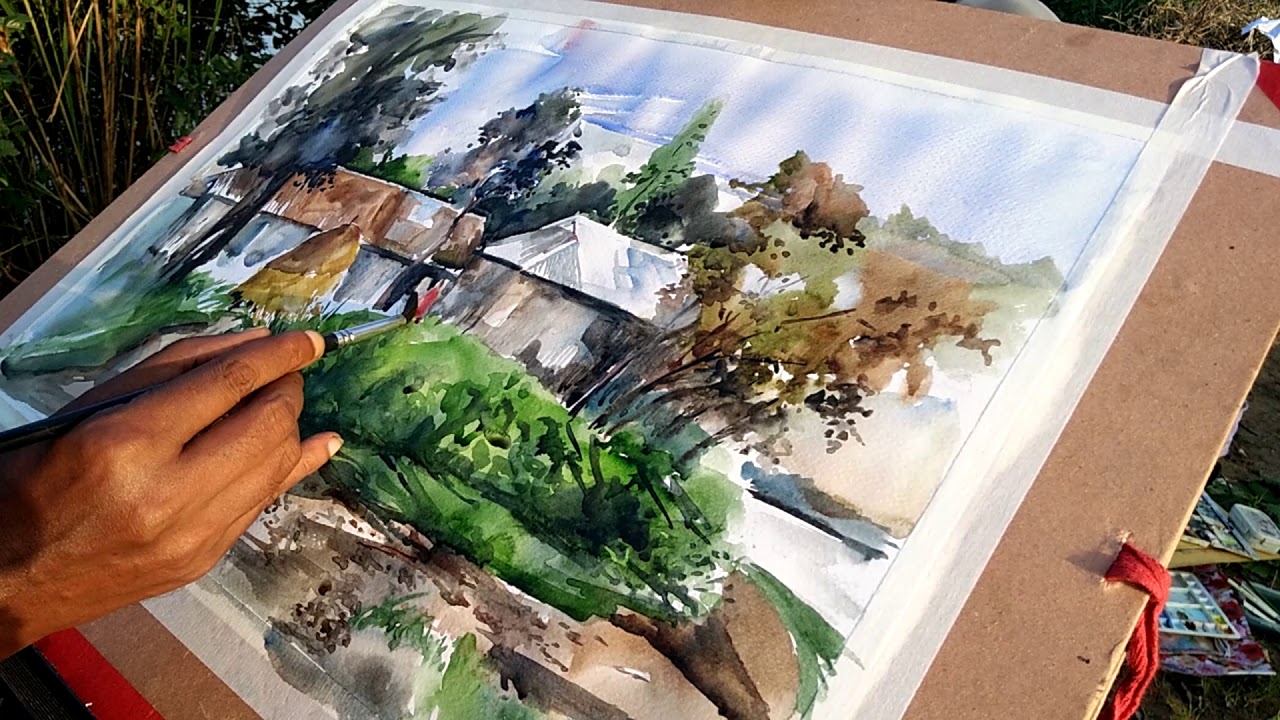 Open air water color landscapes painting. - YouTube