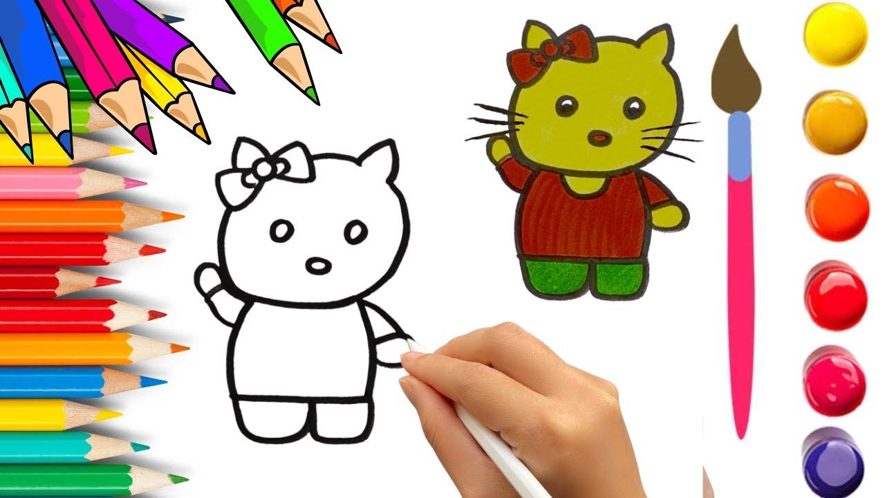 How To Draw cute Kitty Drawing, Painting & Coloring For Kids and ...