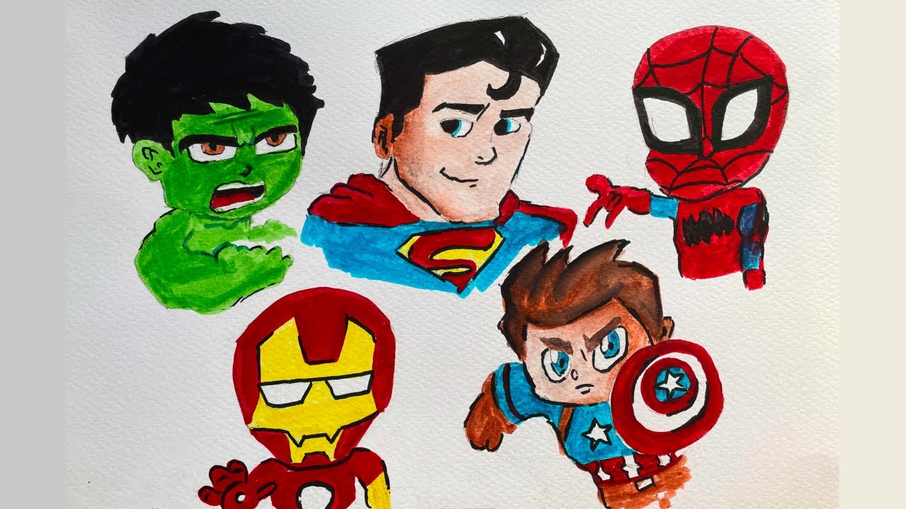 SUPER HEROES DRAWING | HOW TO DRAW AND COLOR SUPER HEROES | EASY WAY ...