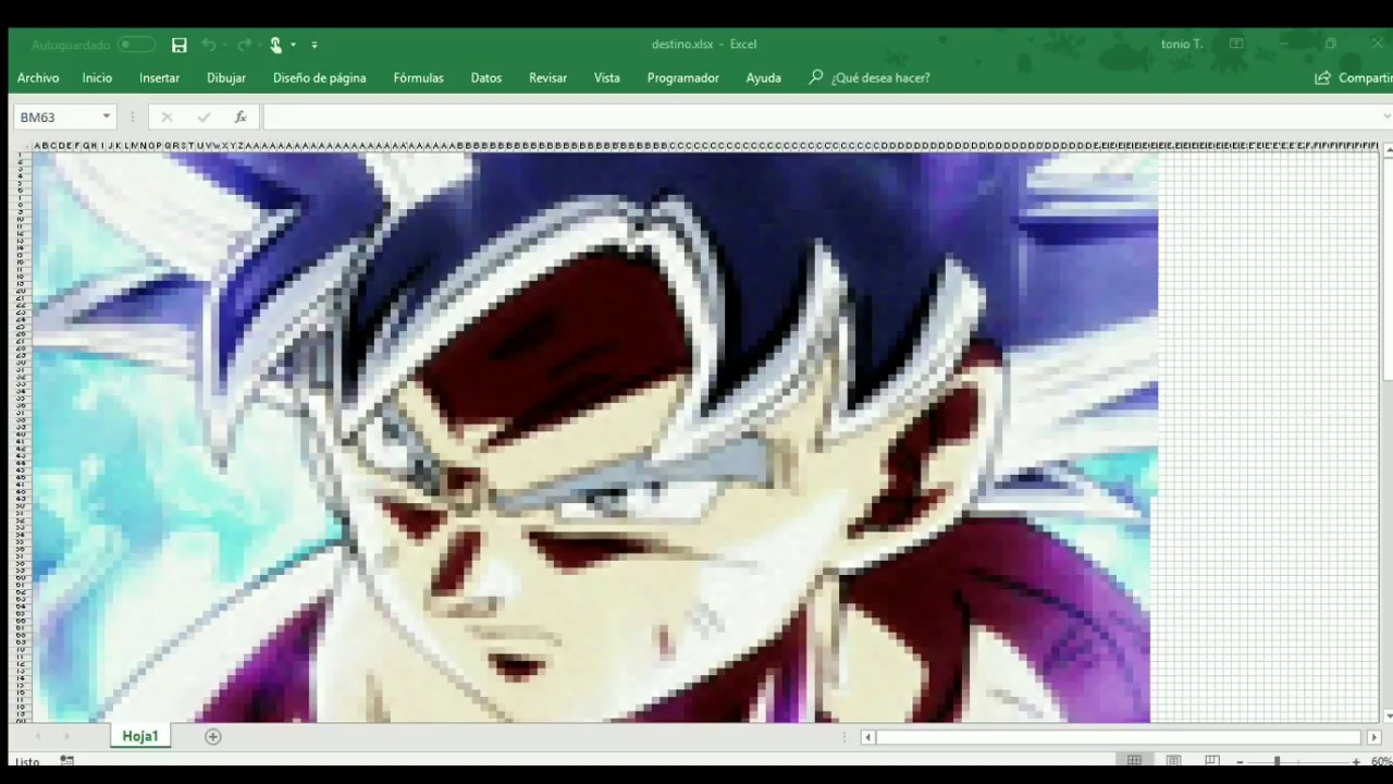Drawing Goku Super in Excel (Goku ultra instinct) - YouTube
