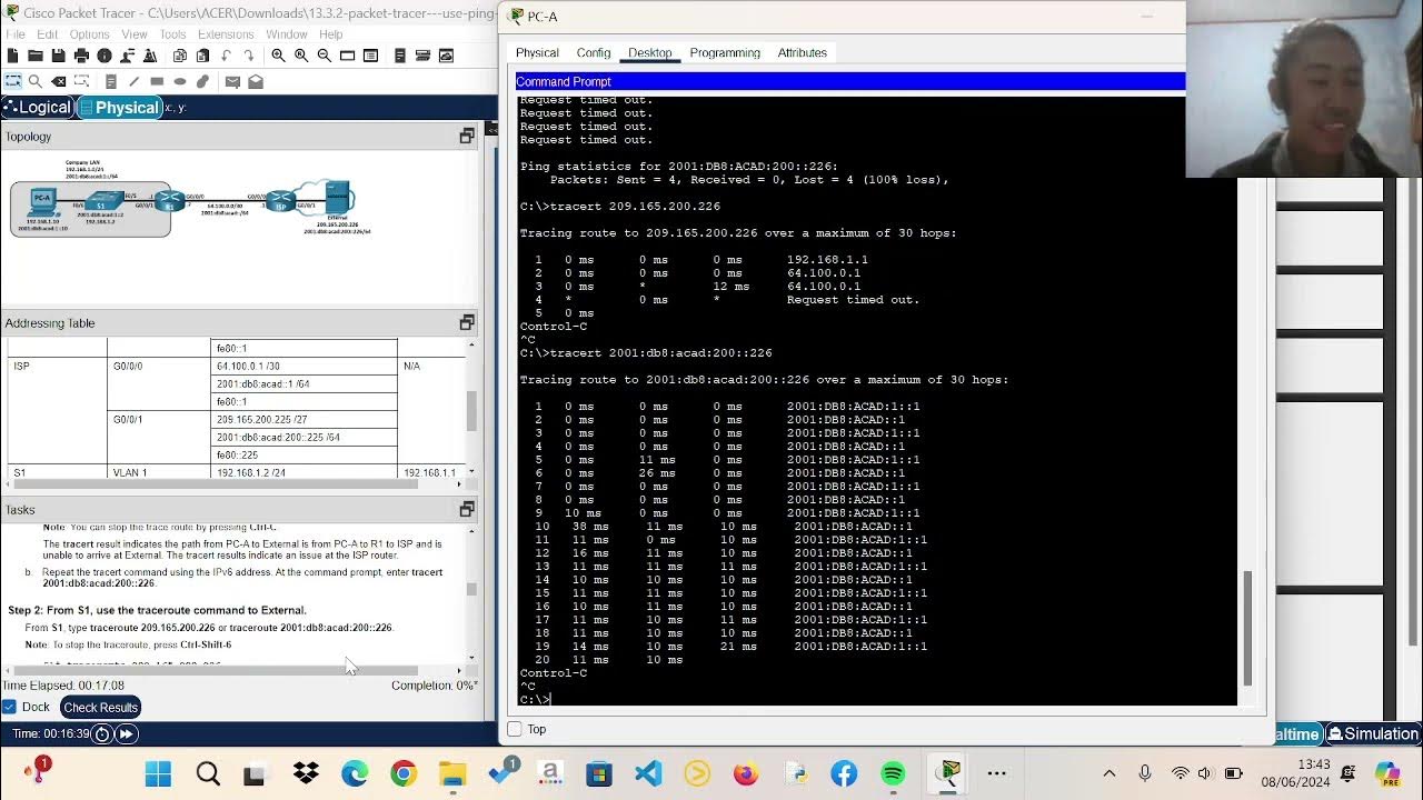 Tugas 6 - Lab 13.3.2 - Use Ping and Traceroute to Test Network ...