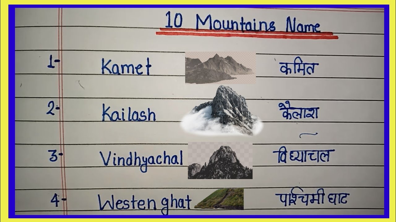 Mountain Name || 10 Mountain Name in Hindi and English || 10 Mountain ...